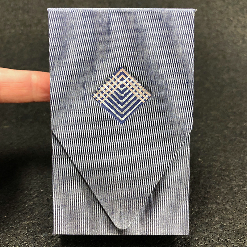 Business Card box - Blue/Silver cloth with geometric pattern ...